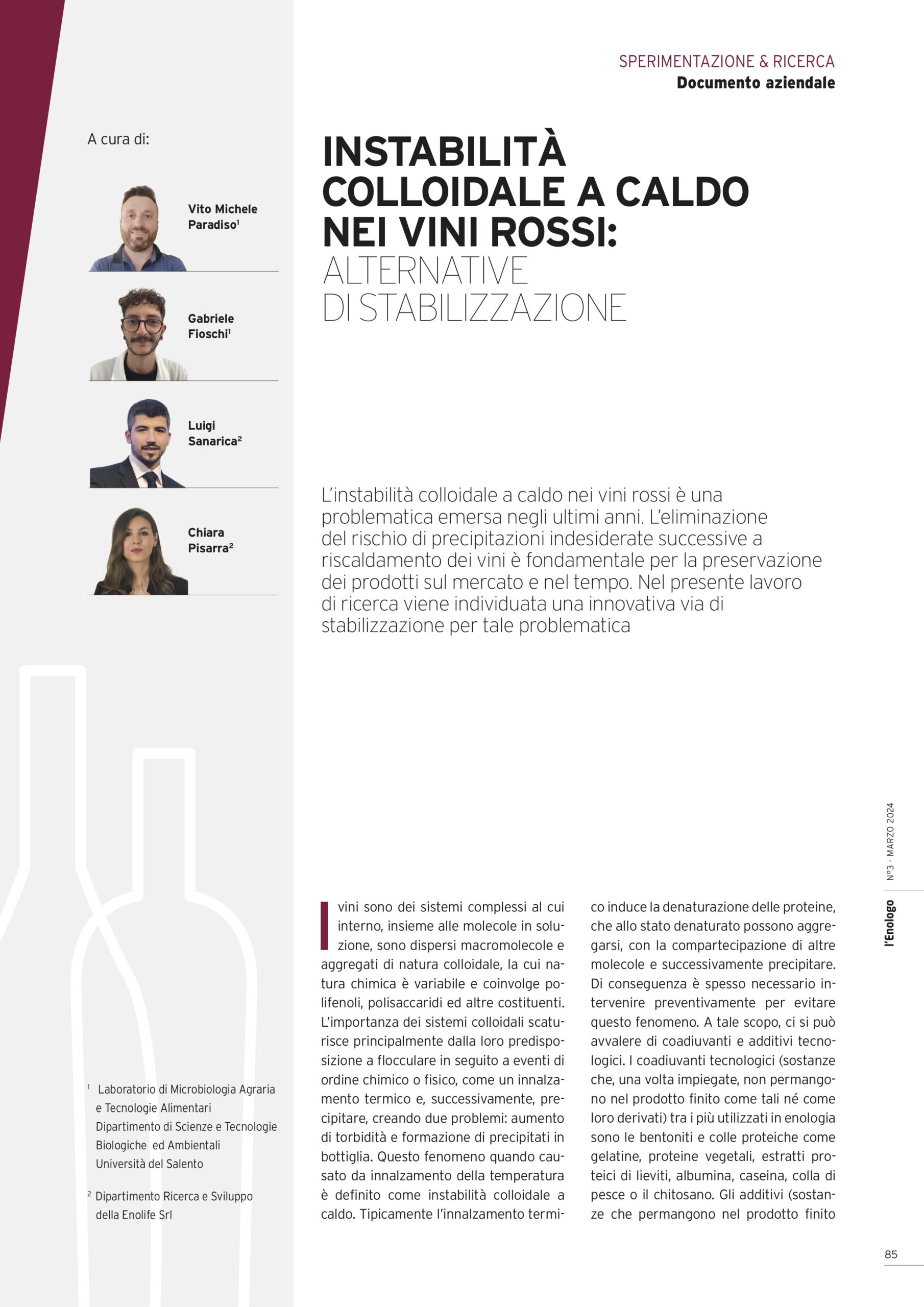 INSTABILITÀ COLLOIDALE A CALDO NEI VINI ROSSI: ALTERNATIVE DI ...